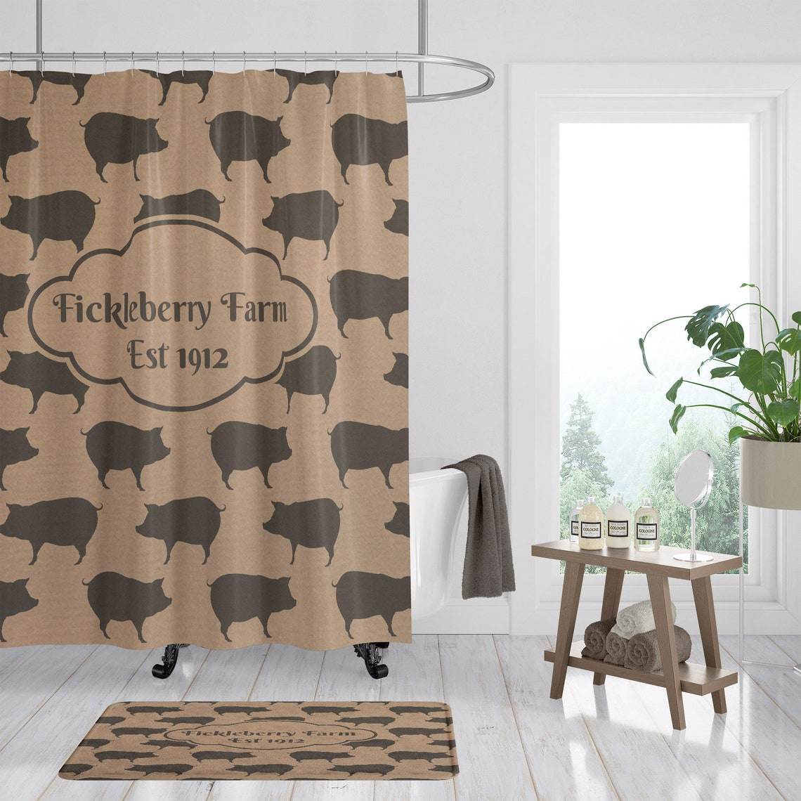 Farmhouse Chic Personalized Pig Shower Curtain Bath Mat Bath - Etsy