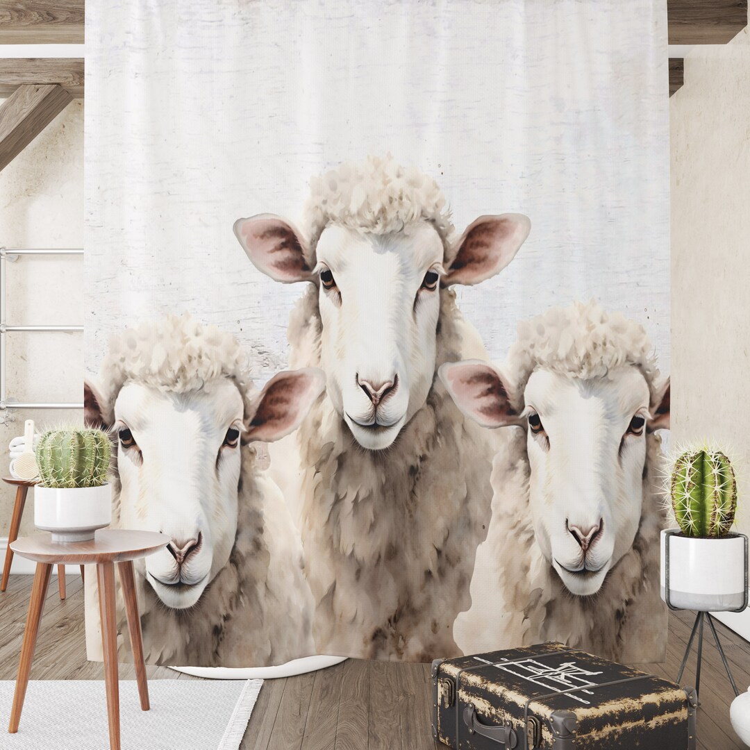 Sheepish Charm: Rustic Sheep Shower Curtain Optional Set - Etsy