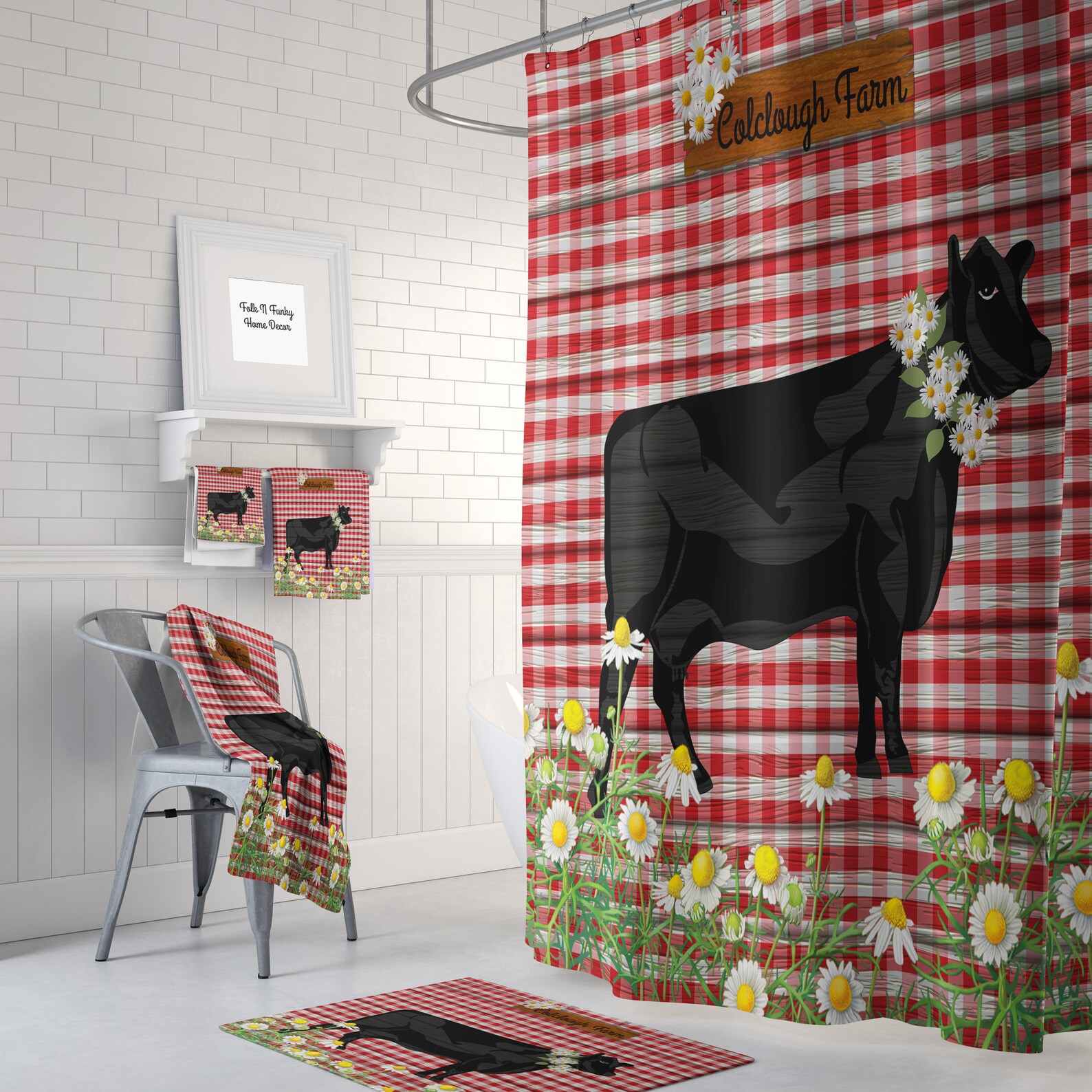 Personalized Farm Shower Curtain Farmhouse Chic Vintage Red | Etsy