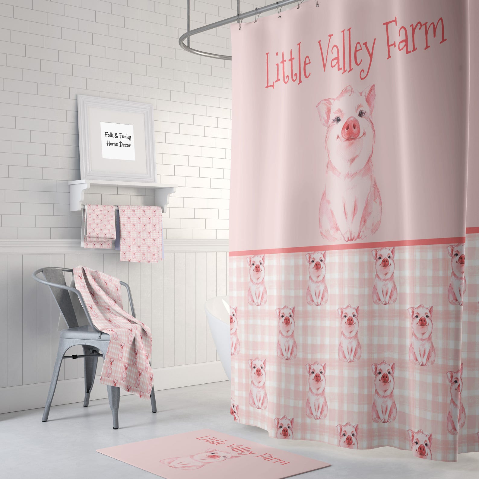 Farmhouse Chic Personalized Little Pig Shower Curtain Bath - Etsy