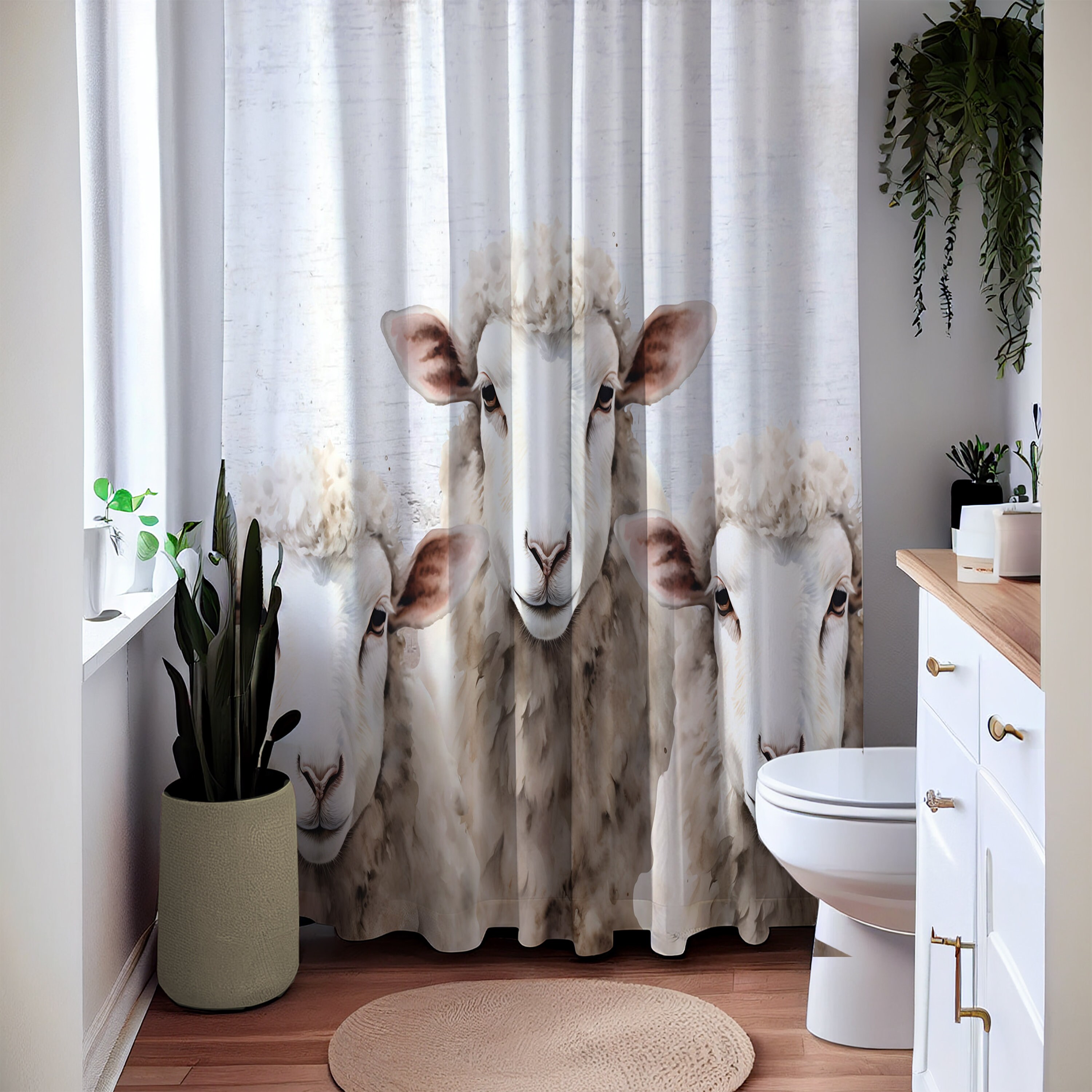 Sheepish Charm Rustic Sheep Farmhouse Country Bathroom Shower Curtain ...