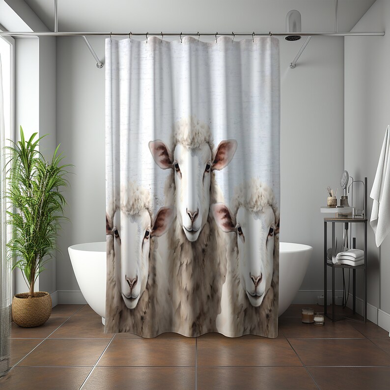 Sheepish Charm Rustic Sheep Farmhouse Country Bathroom Shower Curtain ...