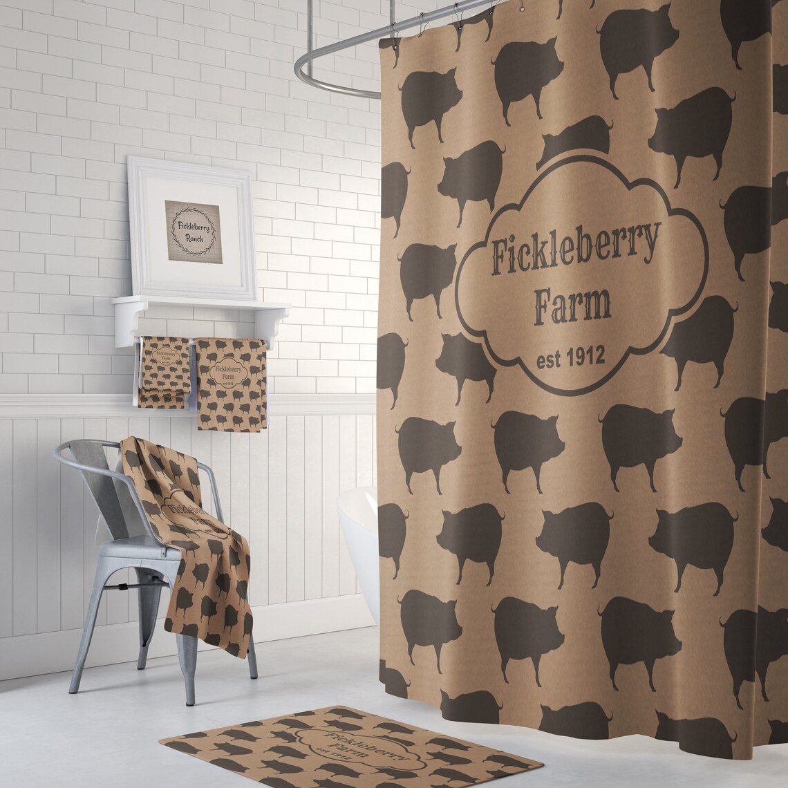 Farmhouse Chic Personalized Pig Shower Curtain Bath Mat Bath - Etsy