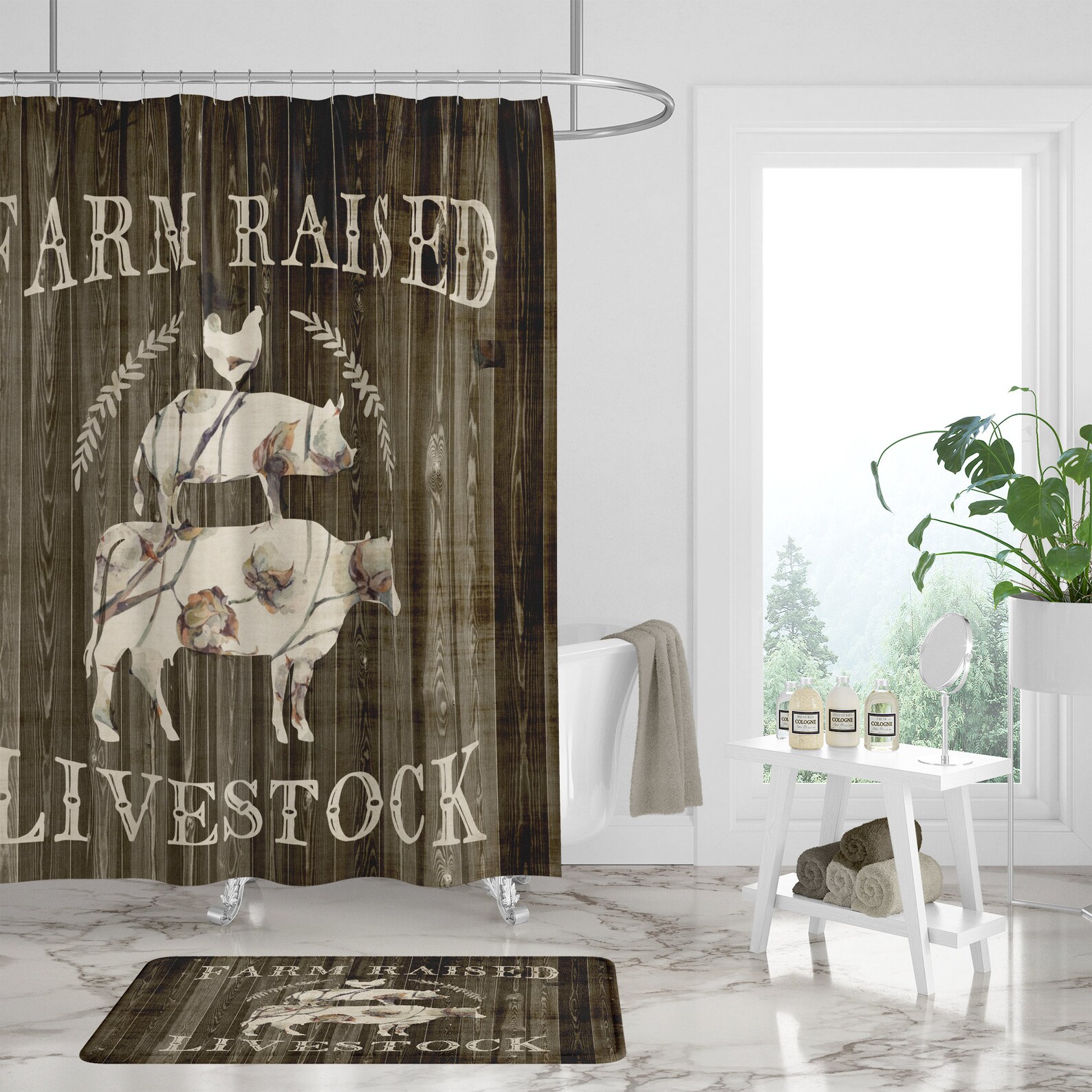 Shower Curtain Farmhouse Cow Chicken Pig Faux Wood Bath - Etsy