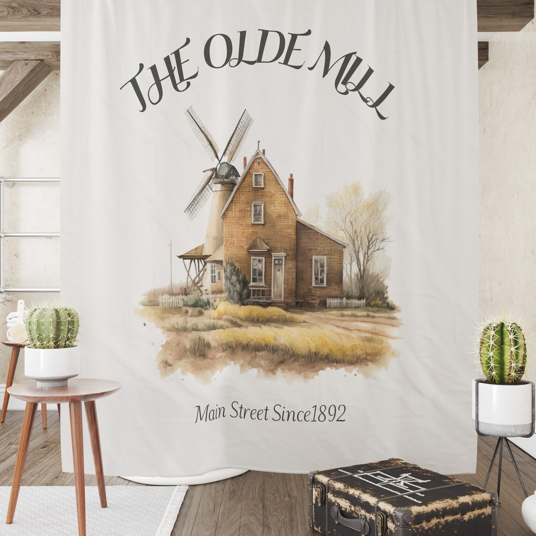 Windmill Shower Curtain the Olde Mill Farmhouse Bathroom Decor - Etsy