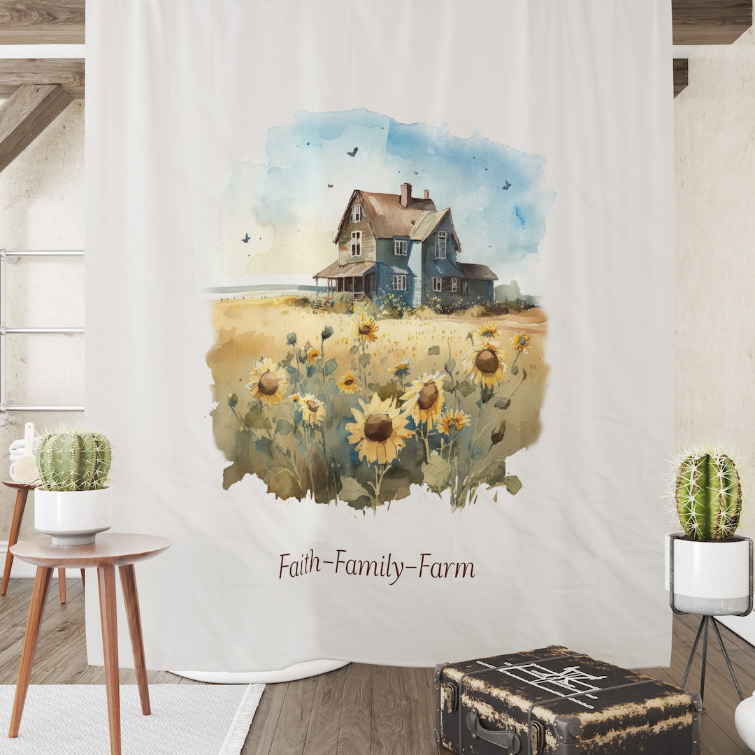 Sunflower Farm Shower Curtain Farmhouse Bathroom Decor Faith Family ...