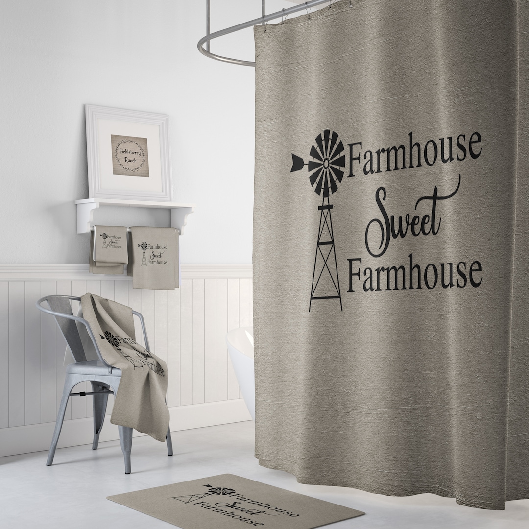 Rustic Farmhouse Shower Curtain, Farm Sweet Farm Windmill - Etsy
