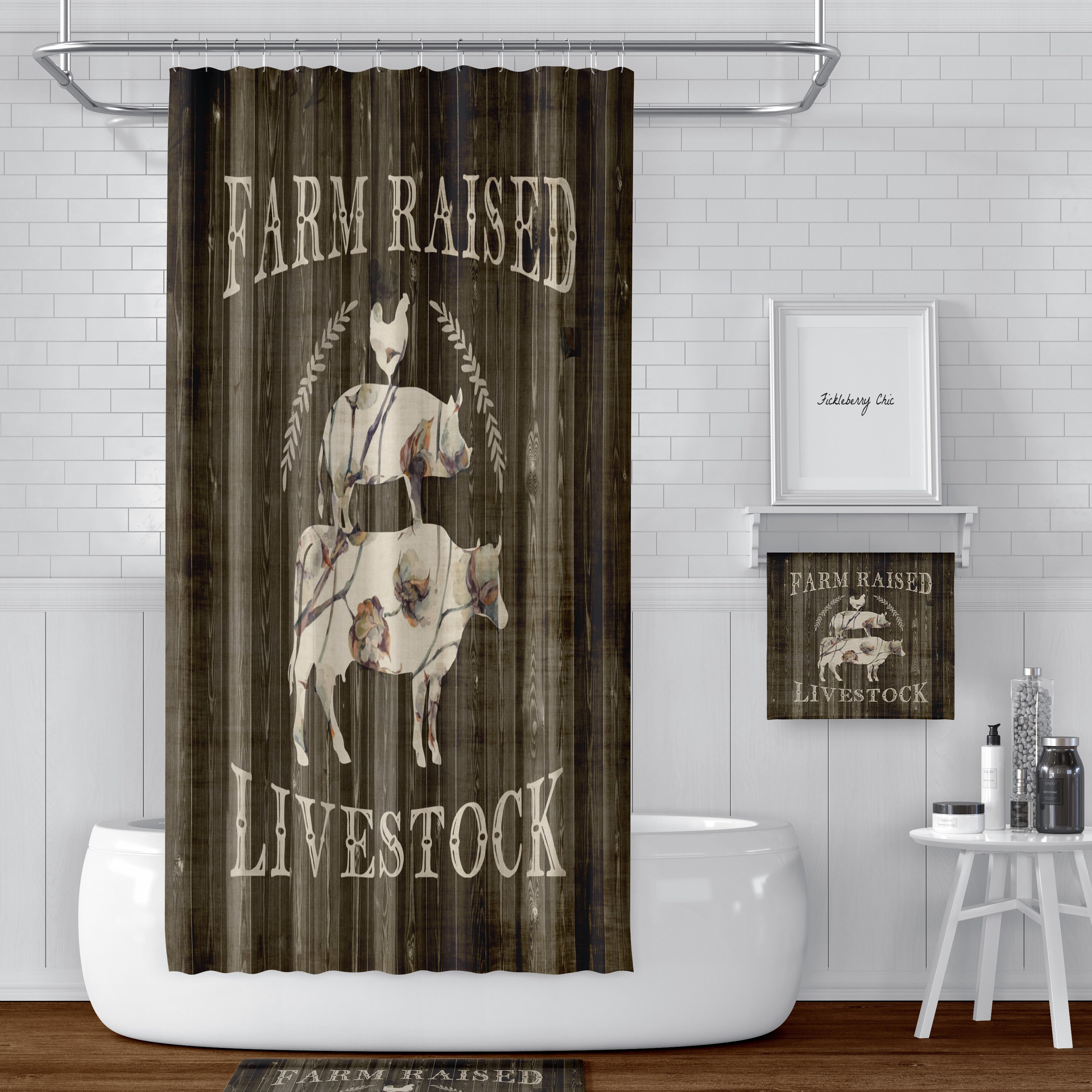 Shower Curtain Farmhouse Cow Chicken Pig Faux Wood Bath - Etsy