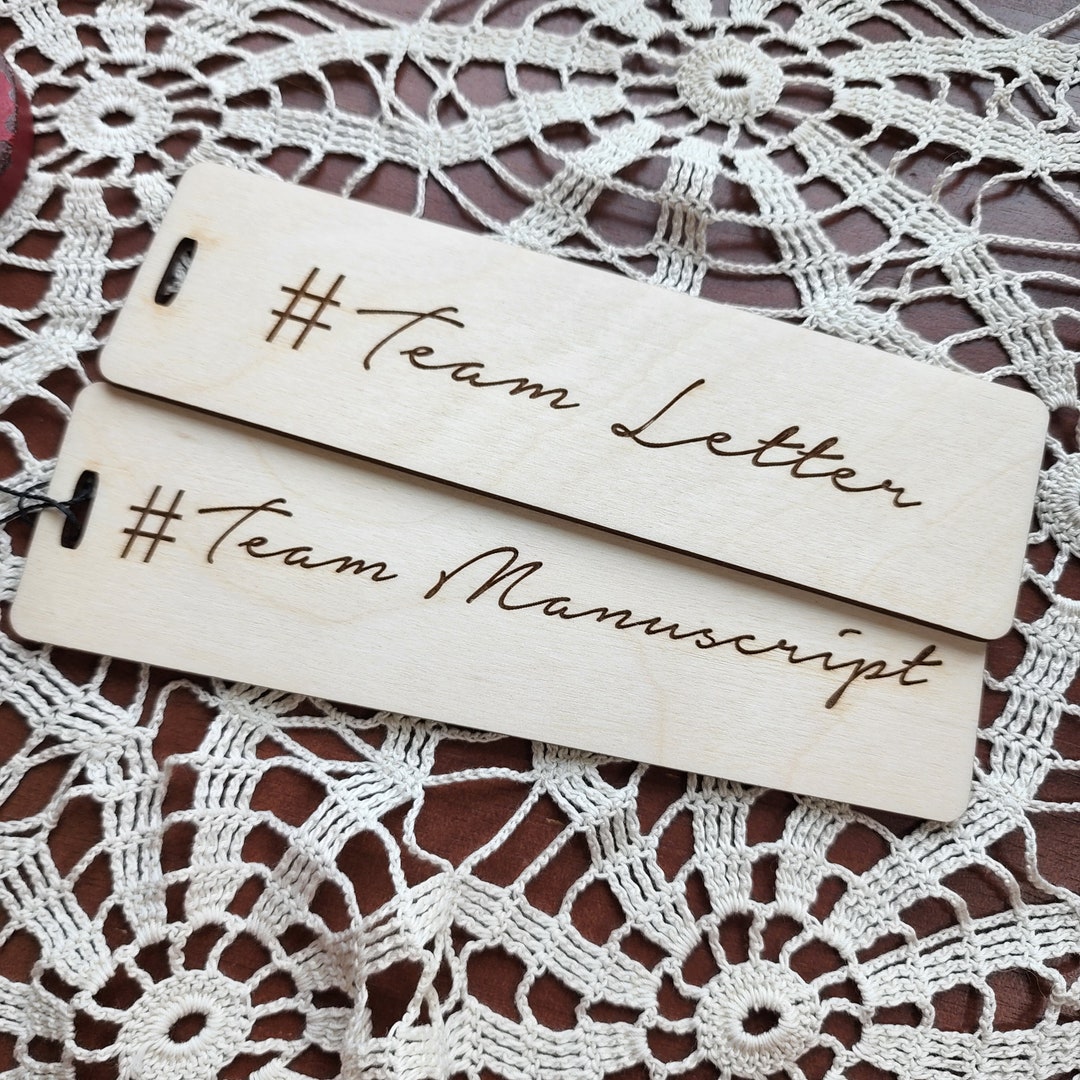 Wood Engraved Bookmark, Team Manuscript, Team Letter, Jeweled Name ...