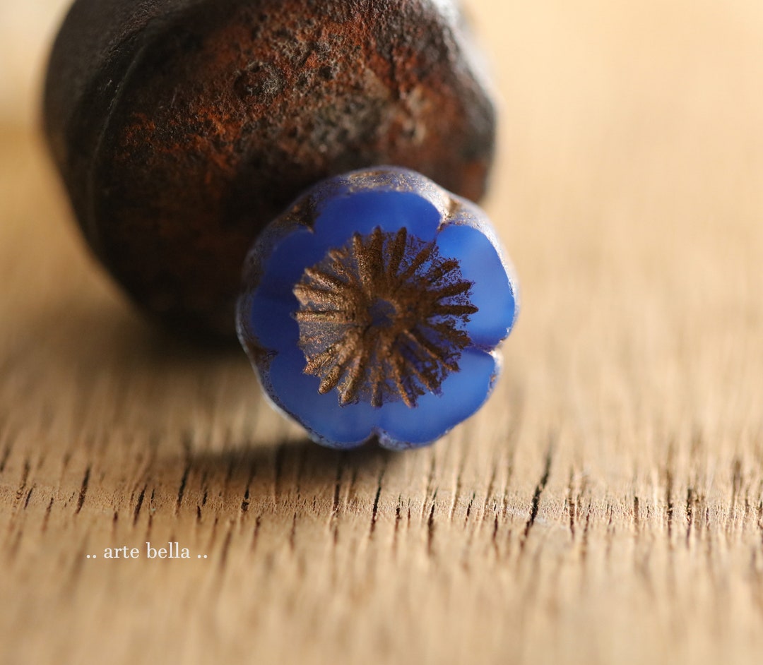 GOLDEN CORNFLOWER PANSY .. 6 Etched Premium Czech Glass Hibiscus Flower ...