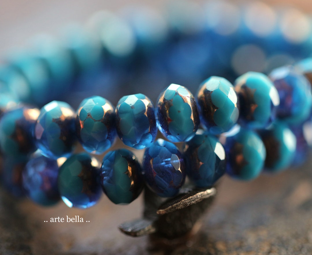 BRONZED OCEAN BAY .. 25 Premium Czech Glass Faceted Rondelle Beads ...