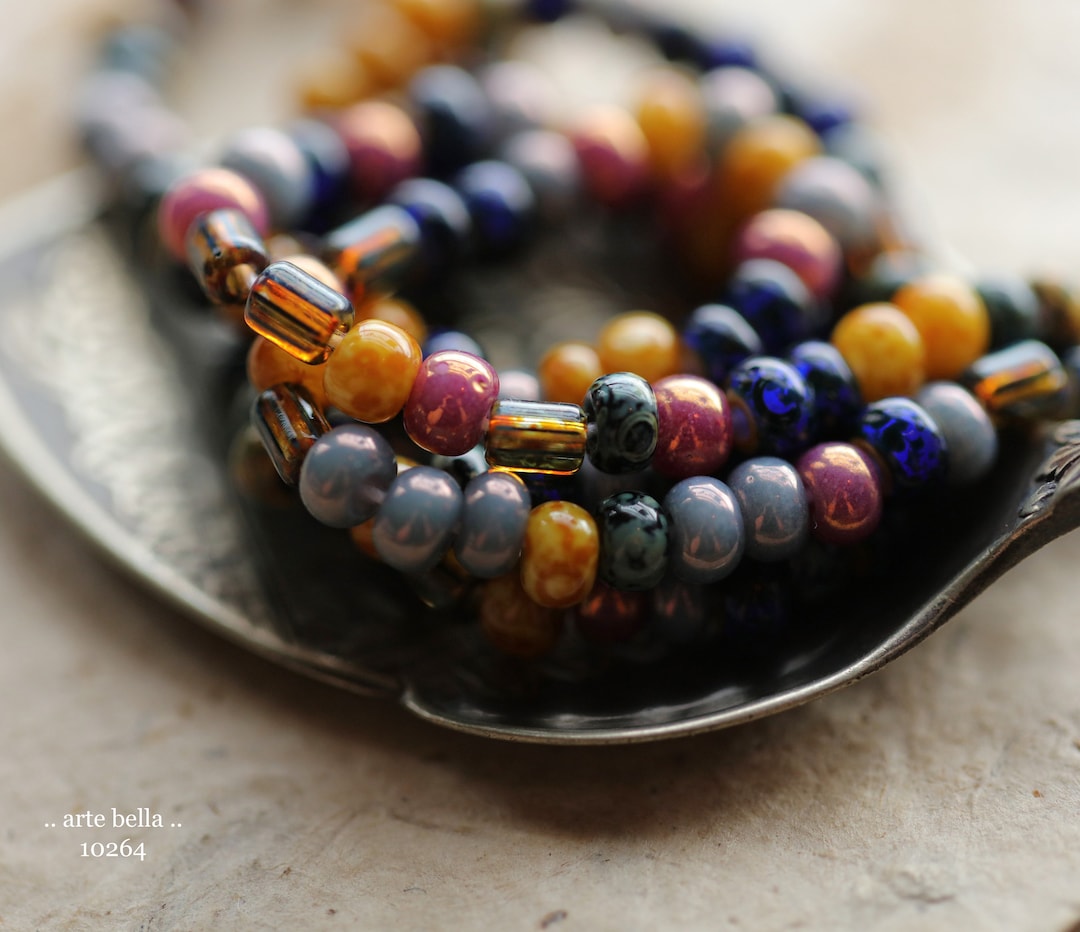 JUBILEE SEED BEAD .. 20" Premium Picasso Luster Czech Glass Striped ...