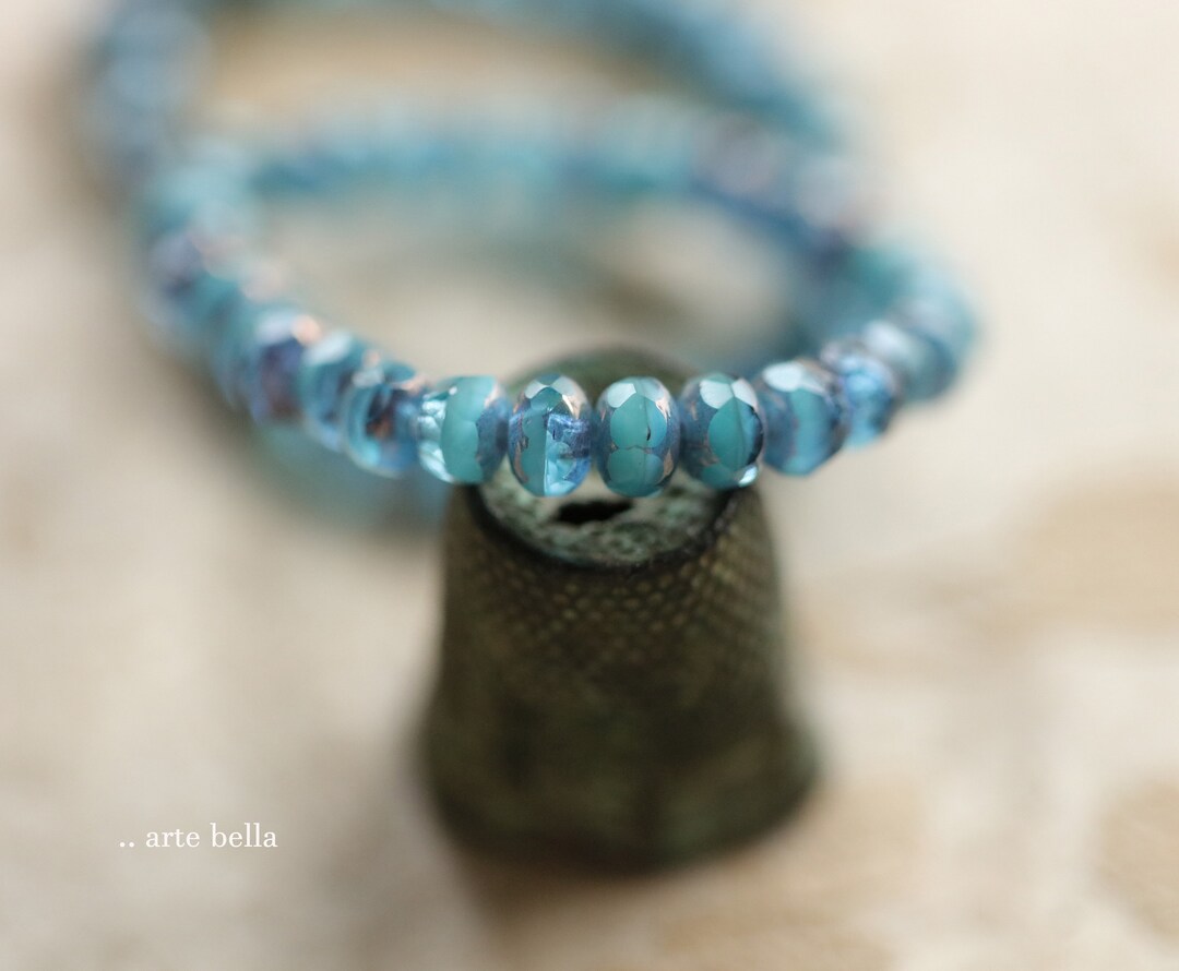 BRONZED AQUA BABIES .. 30 Czech Glass Faceted Rondelle Beads 5x3mm ...