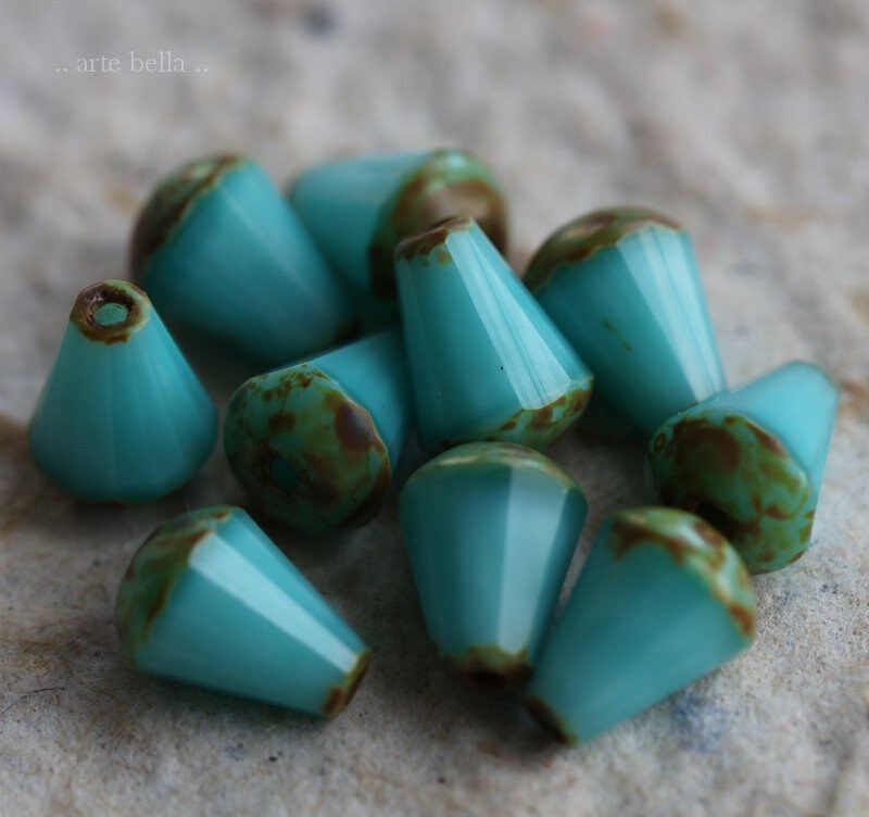 TURQUOISE SILK DROPETTES No. 2 .. 15 Premium Picasso Czech Glass Drop ...