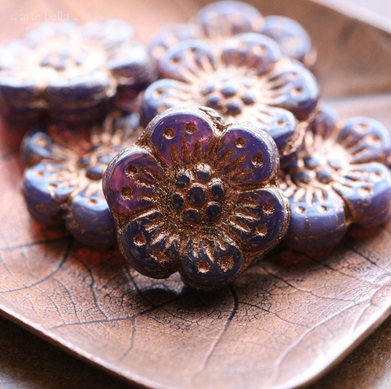 BRONZED PURPLE ROSES No. 2 .. 6 Premium Picasso Czech Glass Wild Rose ...