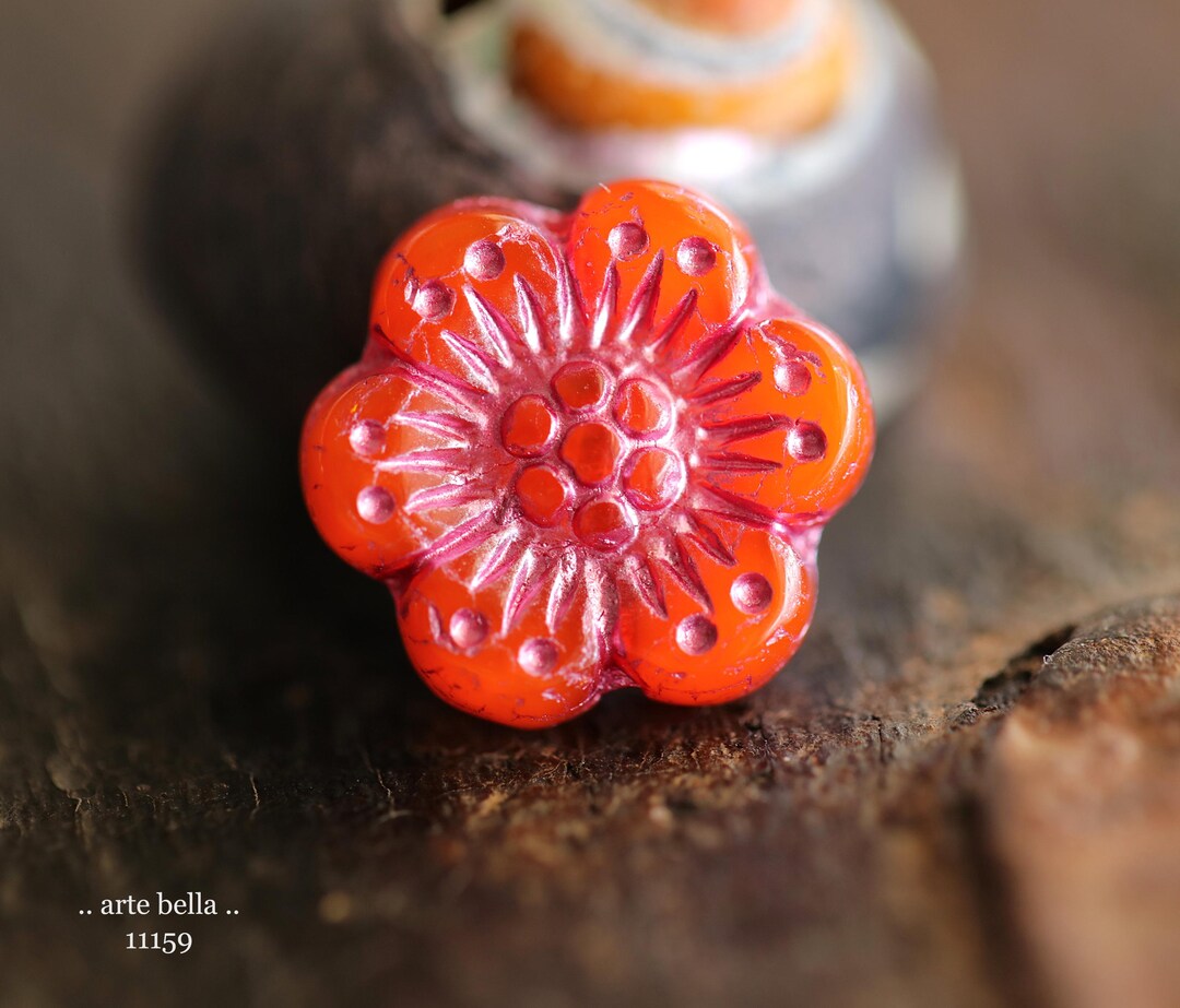PINK PERSIMMON ROSES .. 6 Premium Czech Glass Wild Rose Bead Mix 14mm ...