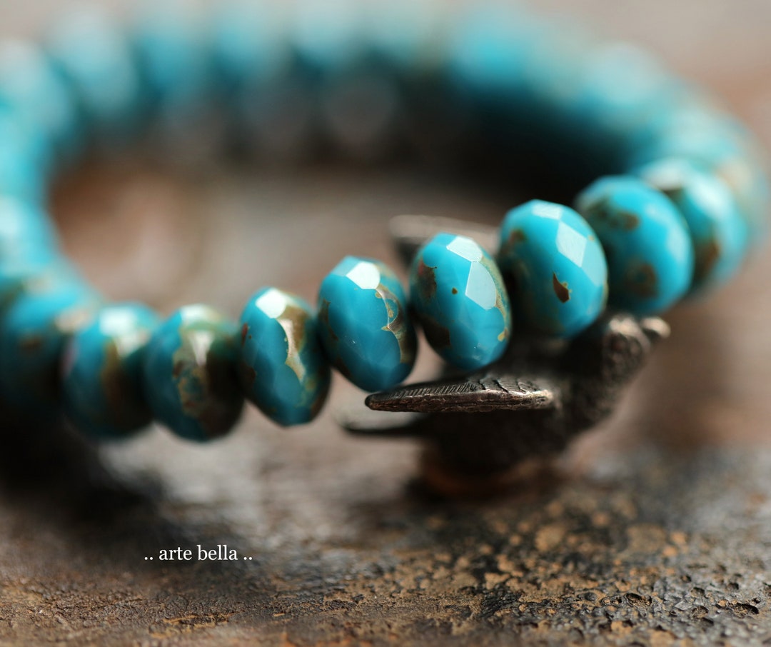 CERULEAN PEBBLES .. 25 Premium Picasso Czech Glass Faceted Rondelle ...