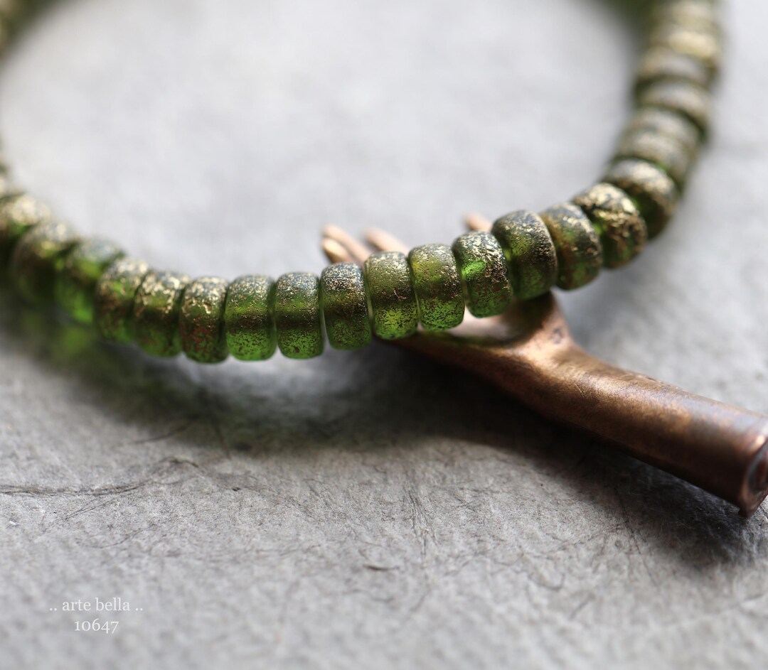 GOLDEN PERIDOT WHEELS .. New 50 Premium Etched Czech Glass Heishi Rondelle Beads 3x6mm 10647-st ...