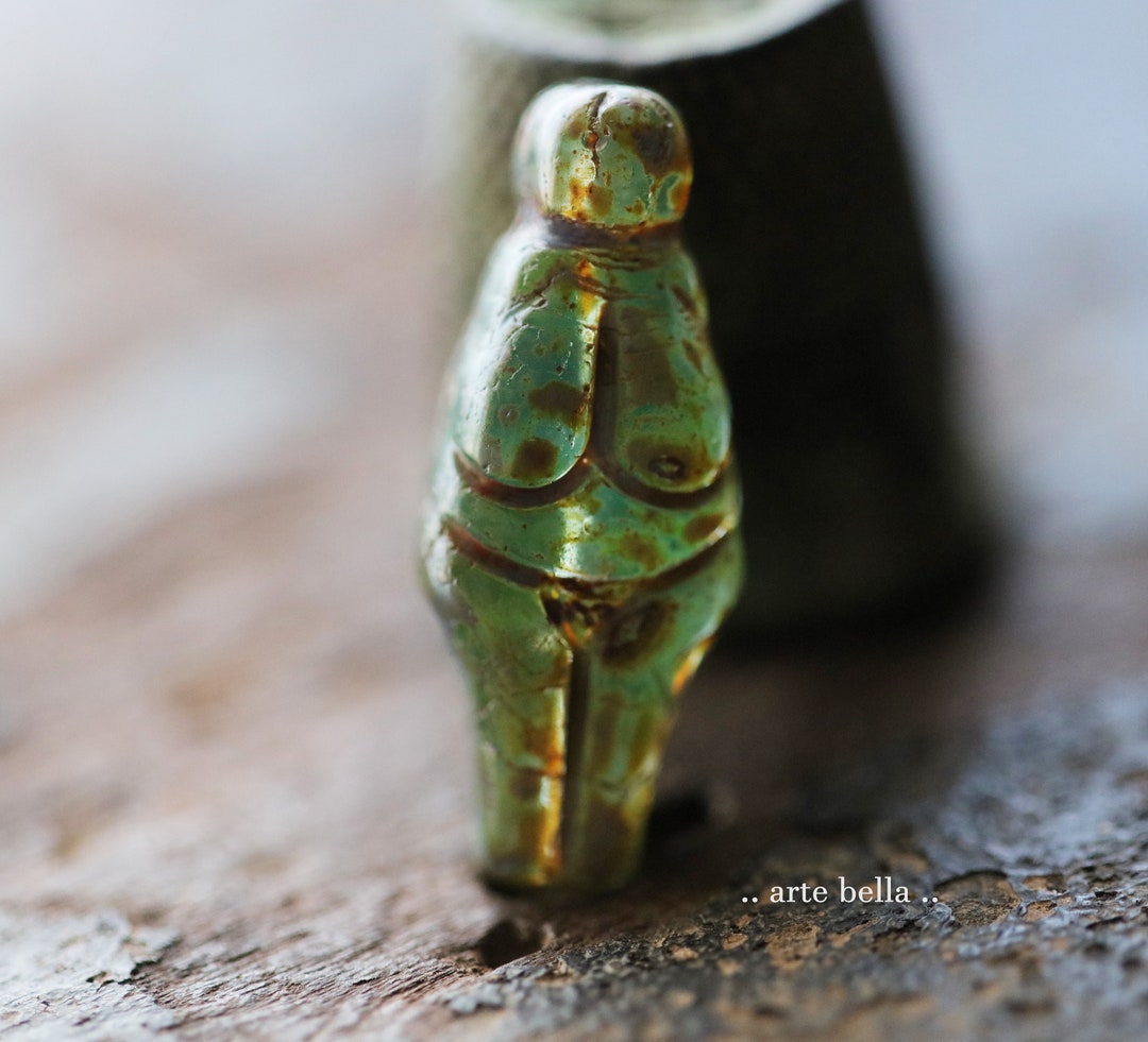 BLUE MOSS GODDESS .. 4 Premium Picasso Czech Glass Goddess Beads ...