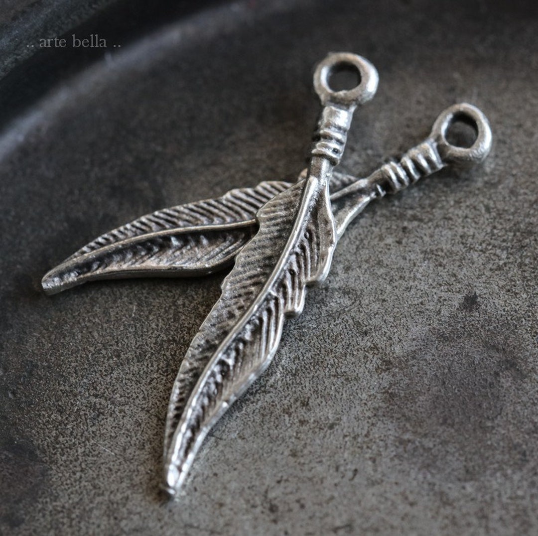 Jewelry Making Supplies .. PEWTER FEATHERS No. 211 .. 2 Mykonos Greek ...