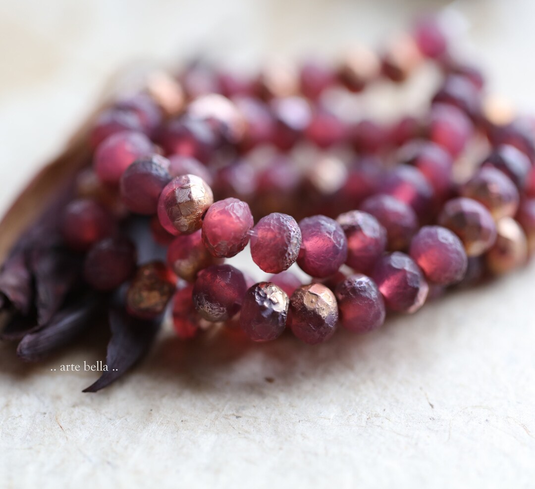 RUSTIC COPPER ROSE Pebbles .. 25 Premium Etched Czech Glass Faceted ...