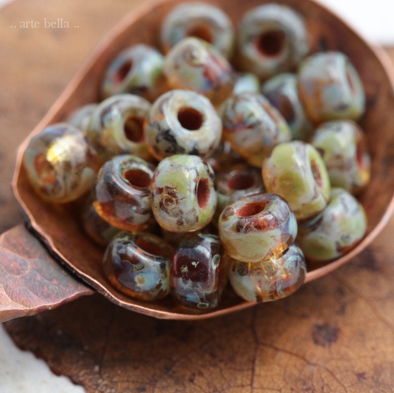 EARTHY AMBER SEEDS .. 30 Premium Picasso Matubo Czech Glass Seed Beads ...