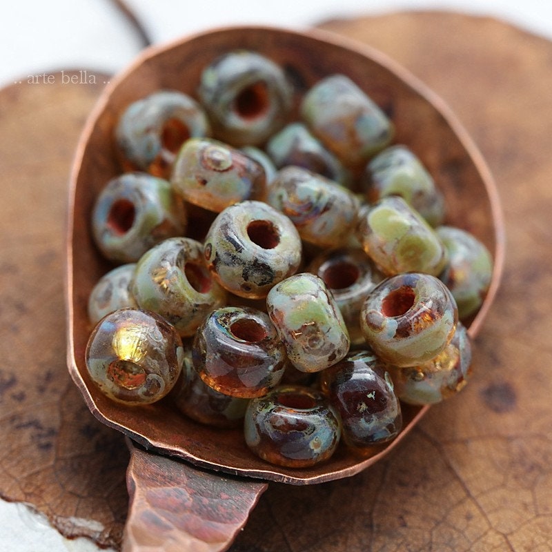 EARTHY AMBER SEEDS .. 30 Premium Picasso Matubo Czech Glass Seed Beads ...