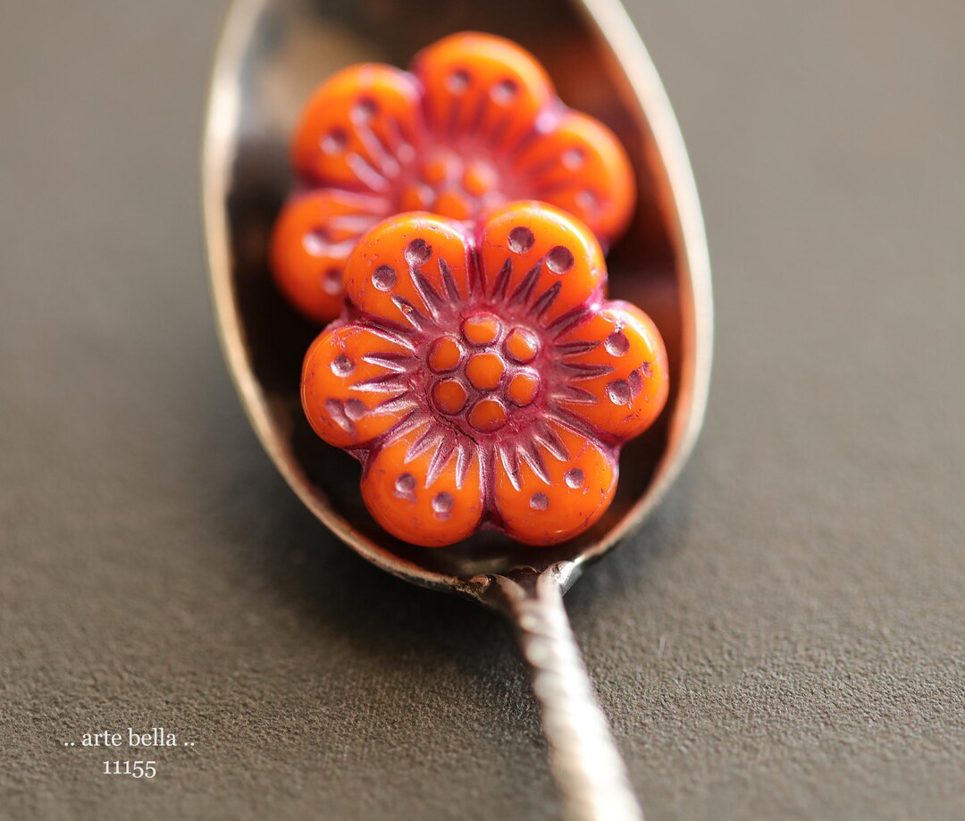 PINK PUMPKIN ROSES .. 6 Premium Czech Glass Wild Rose Bead Mix 14mm ...