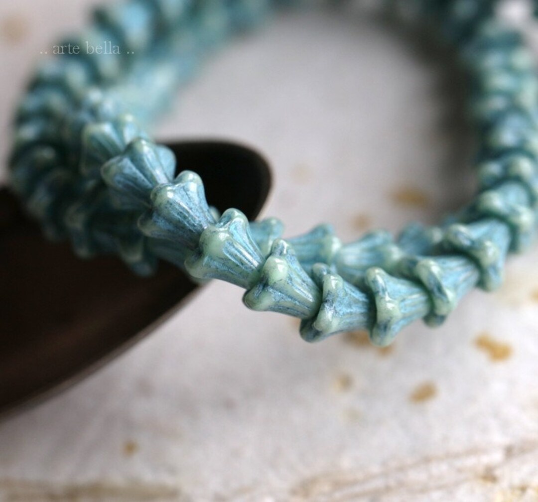 SLATE BLUE BABY Bells .. 30 Premium Czech Glass Bell Flower Beads 5x6mm ...
