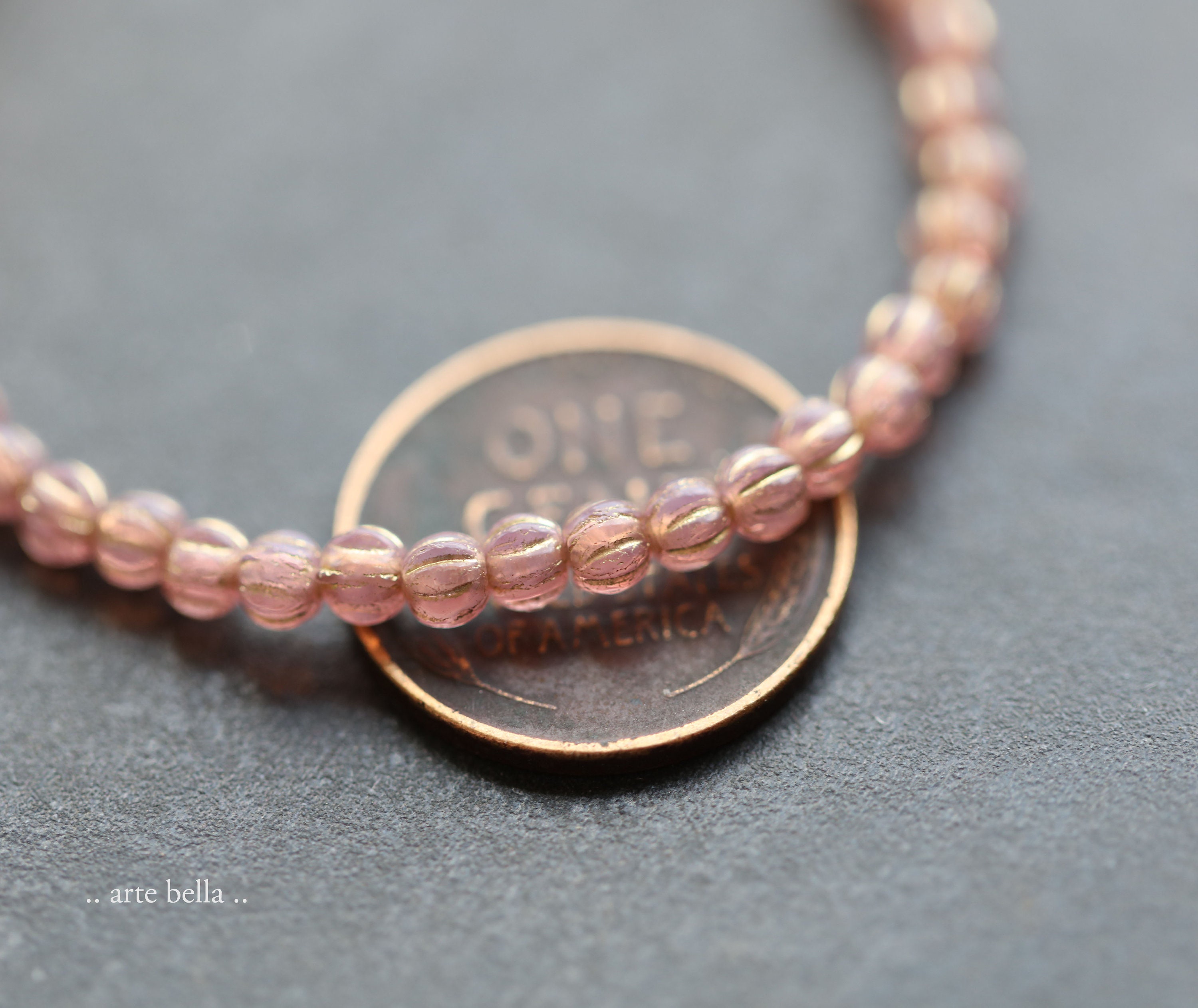 GOLDEN ROSE MINI Melons .. 50 Premium Czech Glass Mini Melon Beads 3mm ...