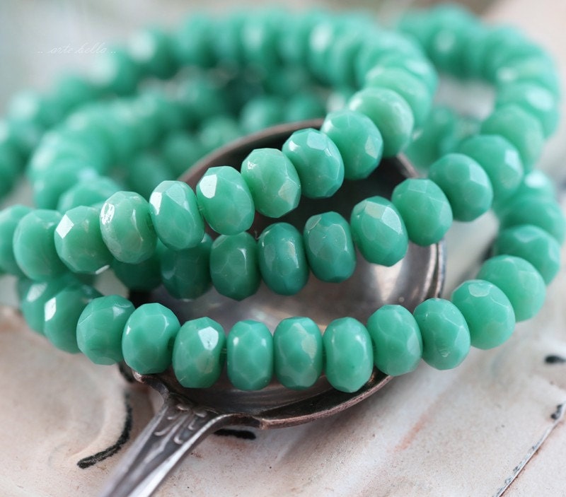 TURQUOISE PEBBLES No. 2 .. 30 Premium Czech Rondelle Glass Beads 3x5mm ...