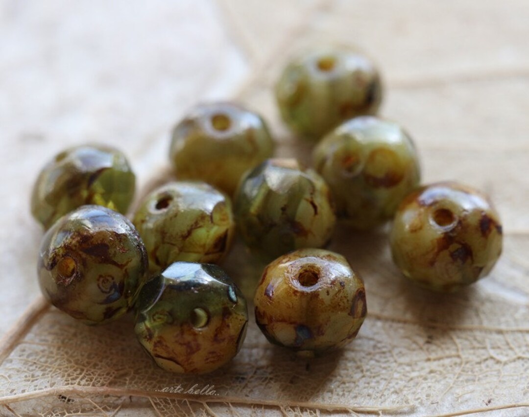 Back in Stock .. AGED SAGE SAUCE .. 25 Premium Picasso Czech Glass ...