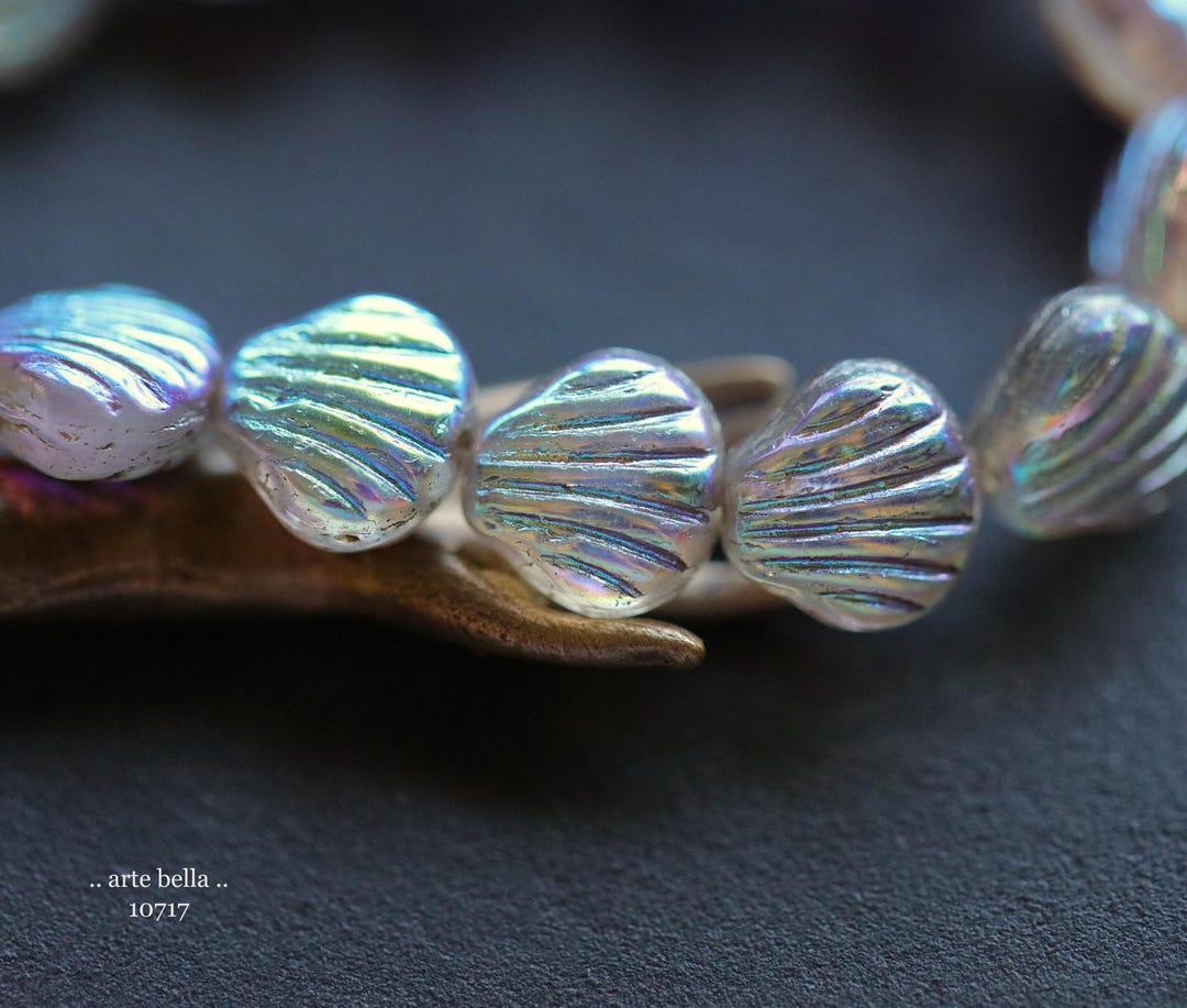 Premium Glass Beads .. MYSTIC RAINBOW Bebe SHELLS .. New 15 Czech Glass ...
