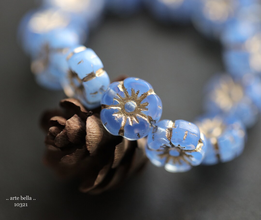 GOLDEN PERIWINKLE PANSY 10mm .. 12 Premium Czech Glass Hibiscus Flower ...