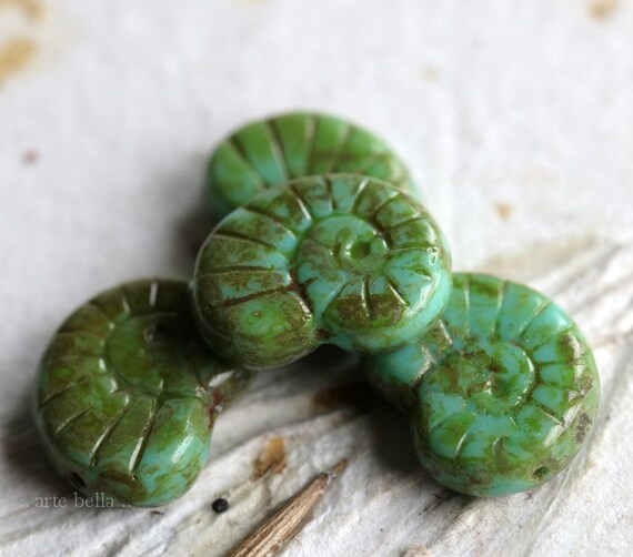 MOSSY TURQUOISE FOSSIL .. 4 Premium Picasso Czech Nautilus - Etsy