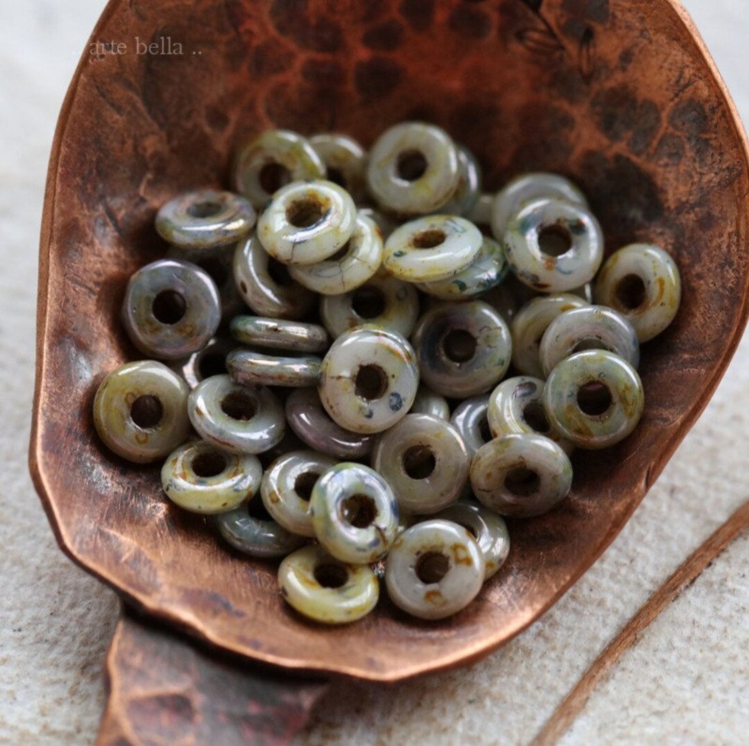 LUSTER O RINGS .. 100 Premium Luster Picasso Czech Glass O Ring Beads ...