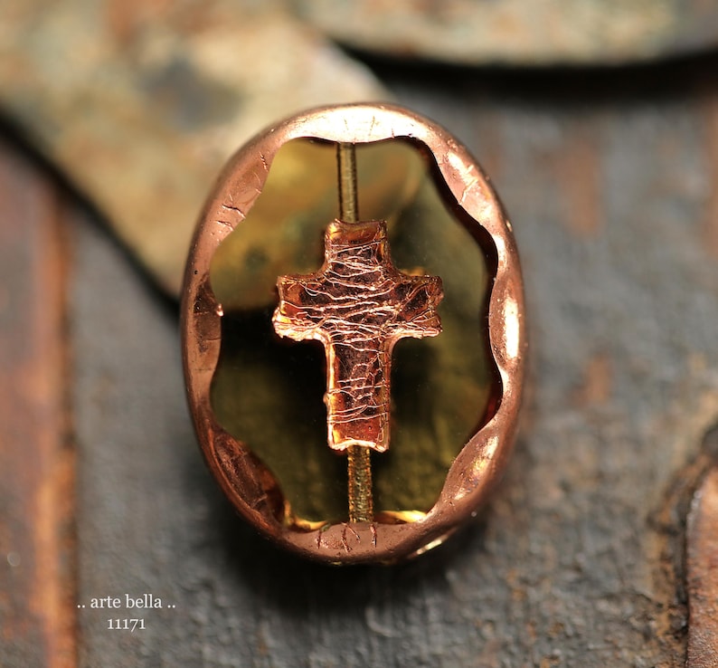 YELLOW SUNSET CROSSES .. 2 Premium Czech Glass Oval Cross Bead Mix ...