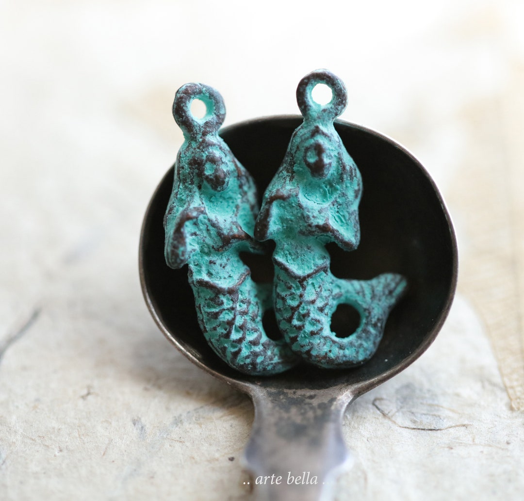 Last Ones .. COPPER PATINA MERMAIDS .. 5 Mykonos Greek Petite Mermaid Charms 22x11mm M265-5 - Etsy