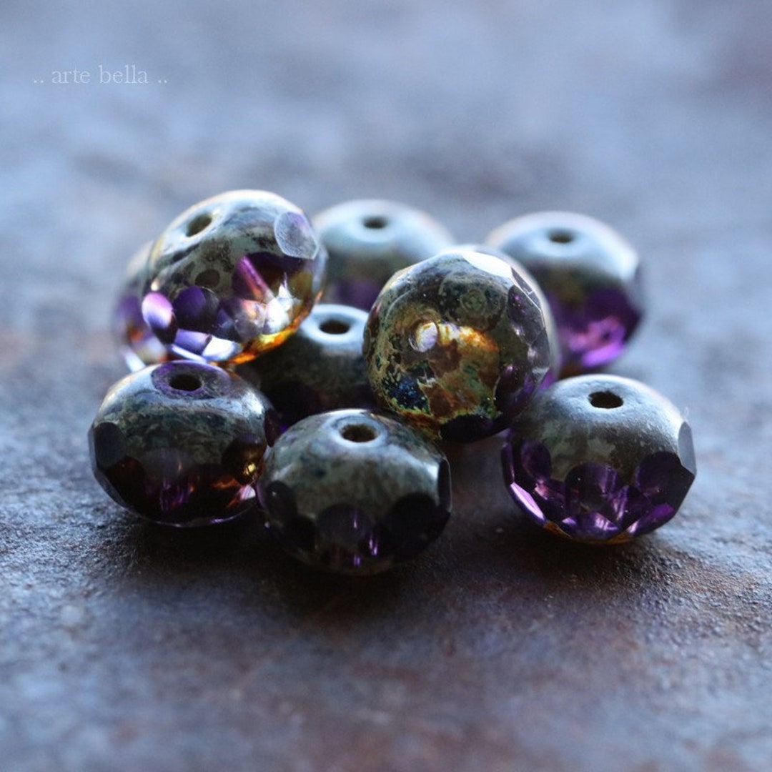 Premium Glass Beads .. CRUSHED GRAPE PEBBLES .. 25 Picasso Czech Glass ...