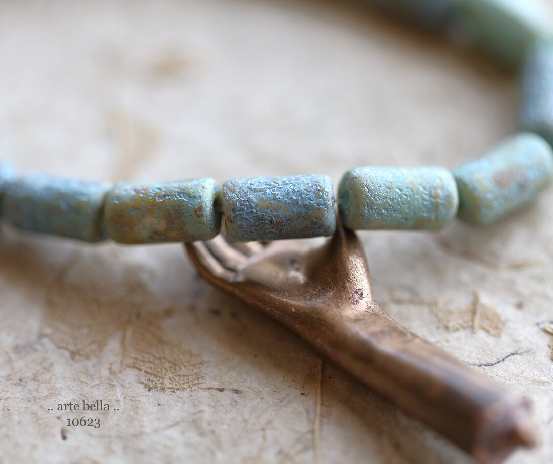 BLUE HONEY Bebe TUBES .. New 16 Premium Picasso Czech Etched Glass Tube ...