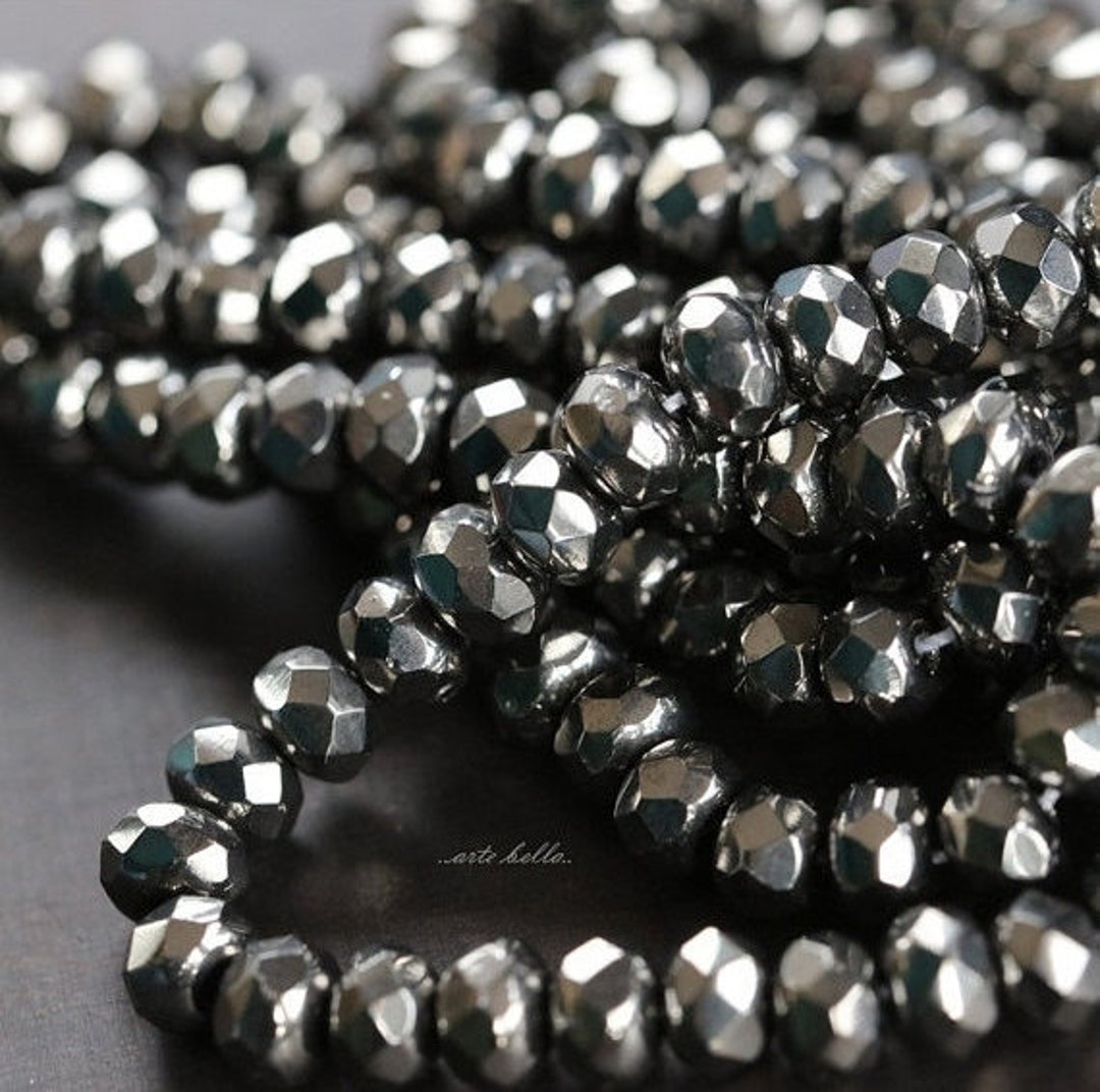 GRAPHITE .. 30 Premium Czech Glass Faceted Rondelle Beads 3x5mm 832-st ...