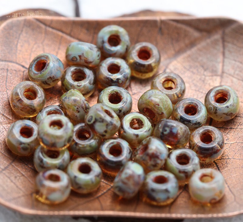 EARTHY AMBER SEEDS .. 30 Premium Picasso Matubo Czech Glass Seed Beads ...