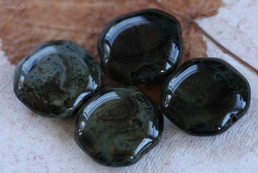 Premium Glass Beads .. TWILIGHT OCTAGONS .. 4 Picasso Czech Glass ...