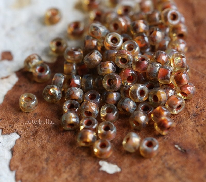 last ones .. HONEY AMBER SEEDS .. 100 Premium Picasso Czech Glass Seed ...