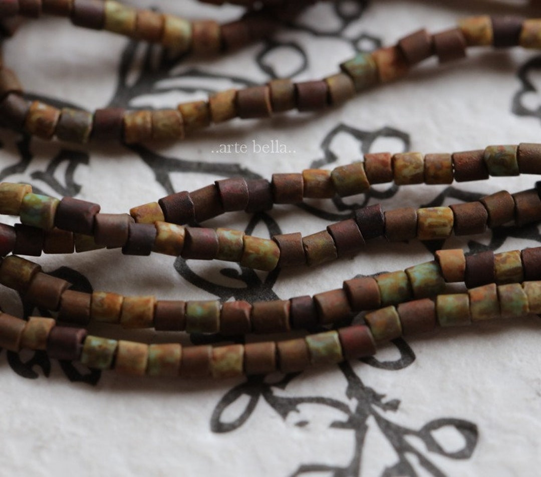 BUGLE BEAD MIX No. 6917 .. Premium Aged Matte Picasso Czech Glass Bugle ...