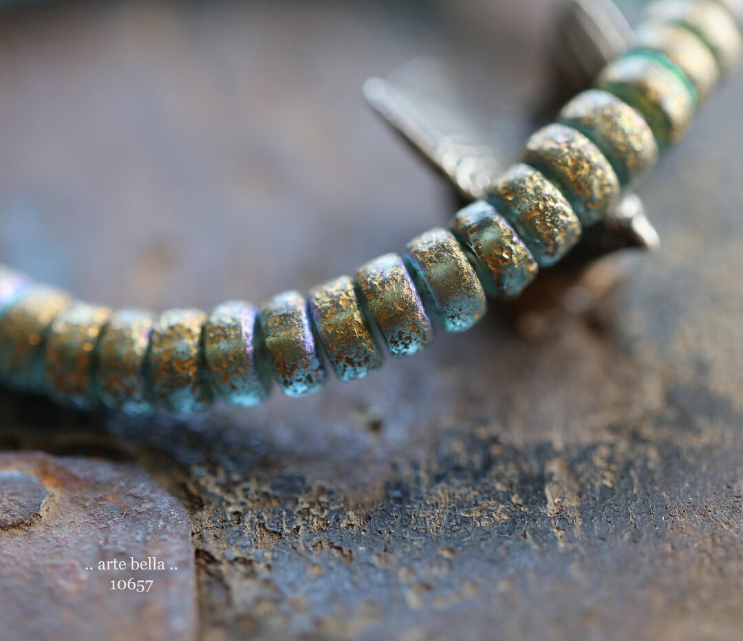 GOLDEN SKY WHEELS .. 50 Premium Etched Czech Glass Heishi Rondelle ...