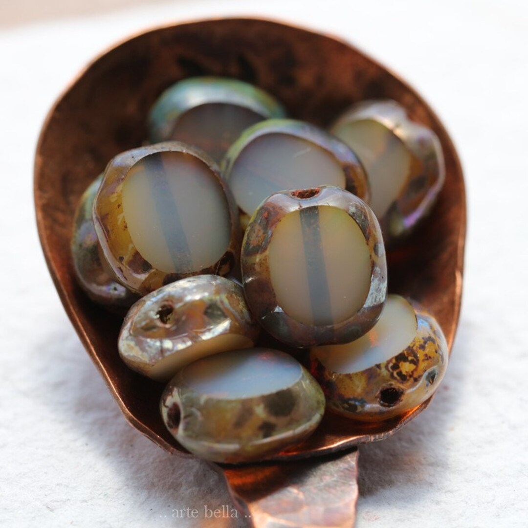 Premium Glass Beads .. MYSTIC MINK TABLETS .. 10 Picasso Czech Glass ...