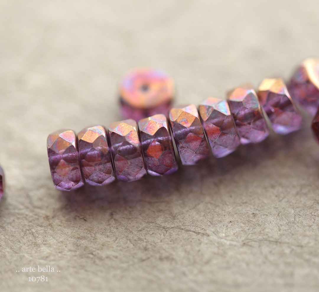 OIL SLICK WHEELS .. 15 Premium Czech Glass Faceted Heishi Rondelle Bead ...