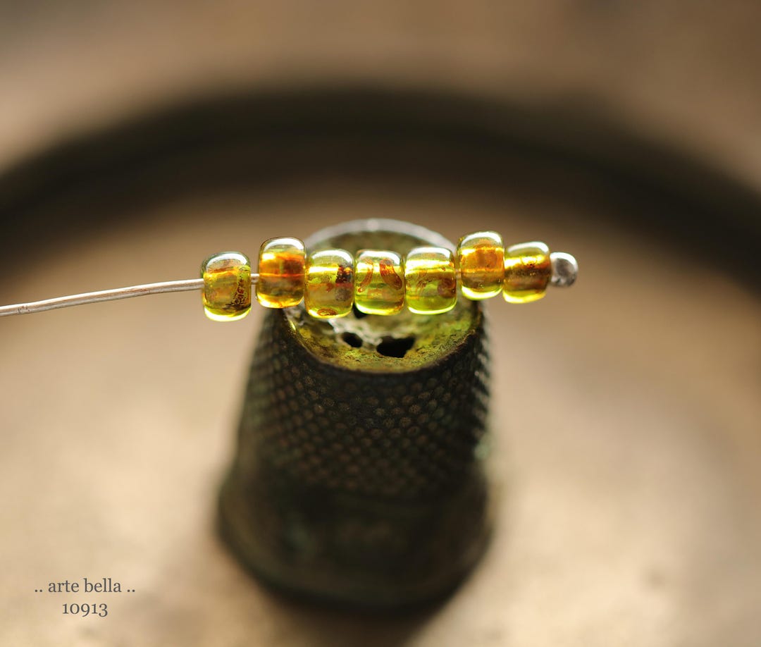 EARTHY OLIVE SEEDS .. New 100 Japanese Toho Picasso Glass Seed Bead ...