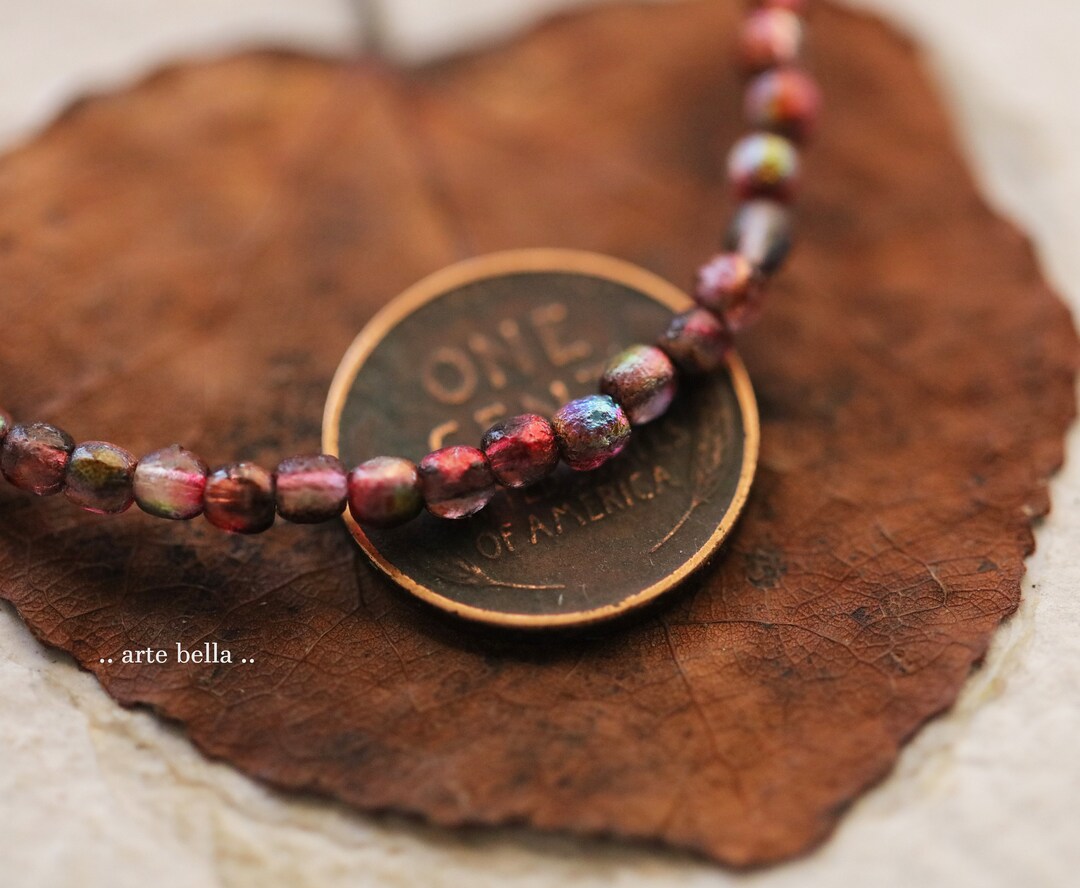 Premium Glass Beads .. MYSTIC RASPBERRY DRUKS 3mm .. 50 Etched Tiny ...